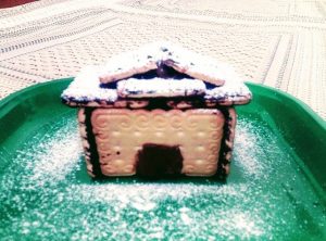 Christmas house with dry cookies of the oro saiwa type and dark ...